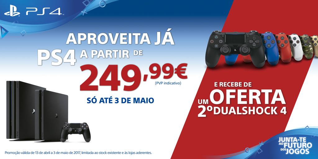 PlayStation 4 disponível a partir de 249,99 € com oferta de um 2º comando